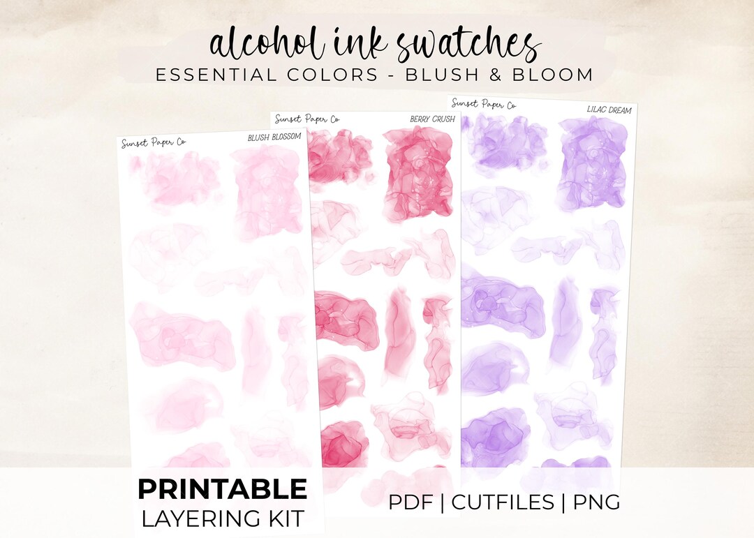 Alcohol Ink Swatches - Blush & Bloom - Printable Layering Stickers ...