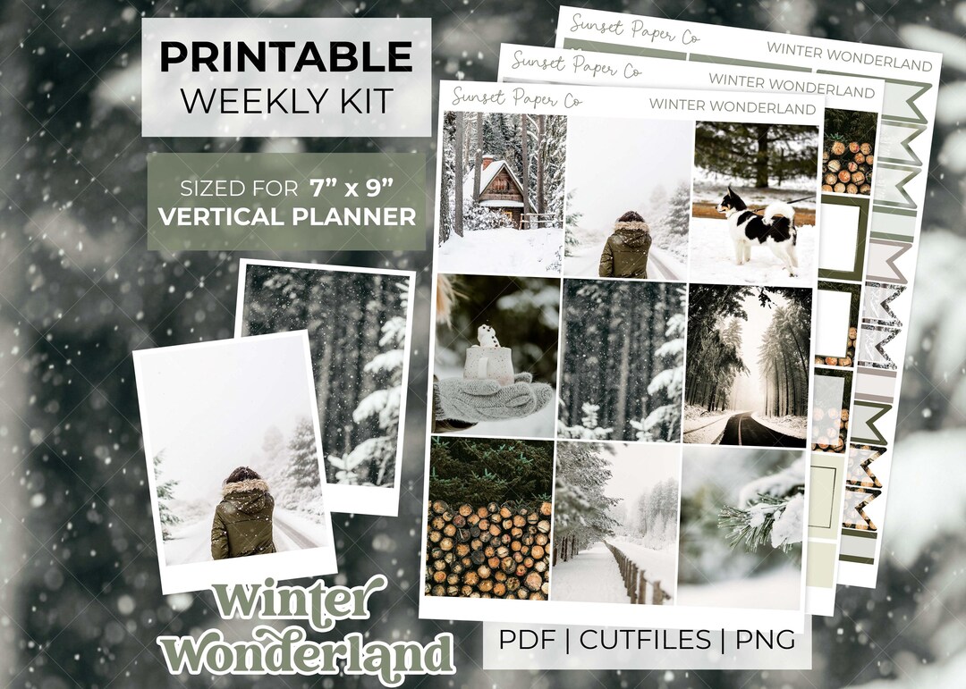 Winter Wonderland Printable Photo Planner Stickers - Vertical Weekly ...