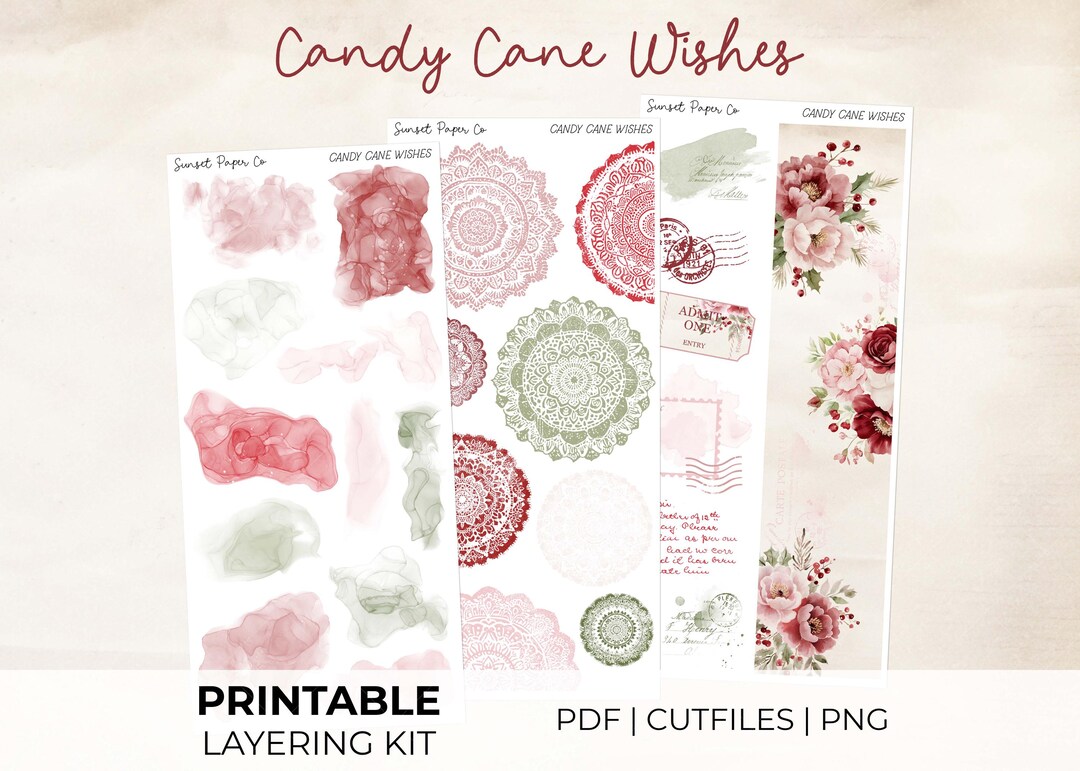 Candy Cane Wishes Layering Kit Add-on - Printable Stickers Decorative ...