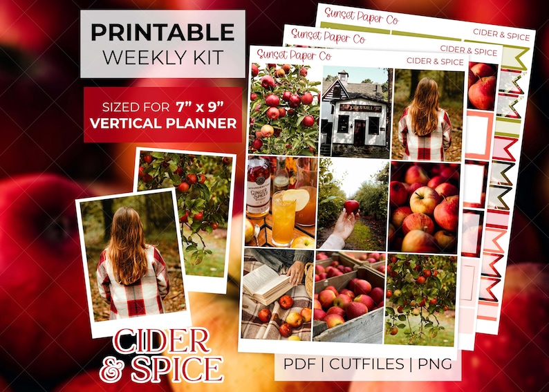 Cider & Spice Printable Photo Planner Stickers - Vertical Weekly ...