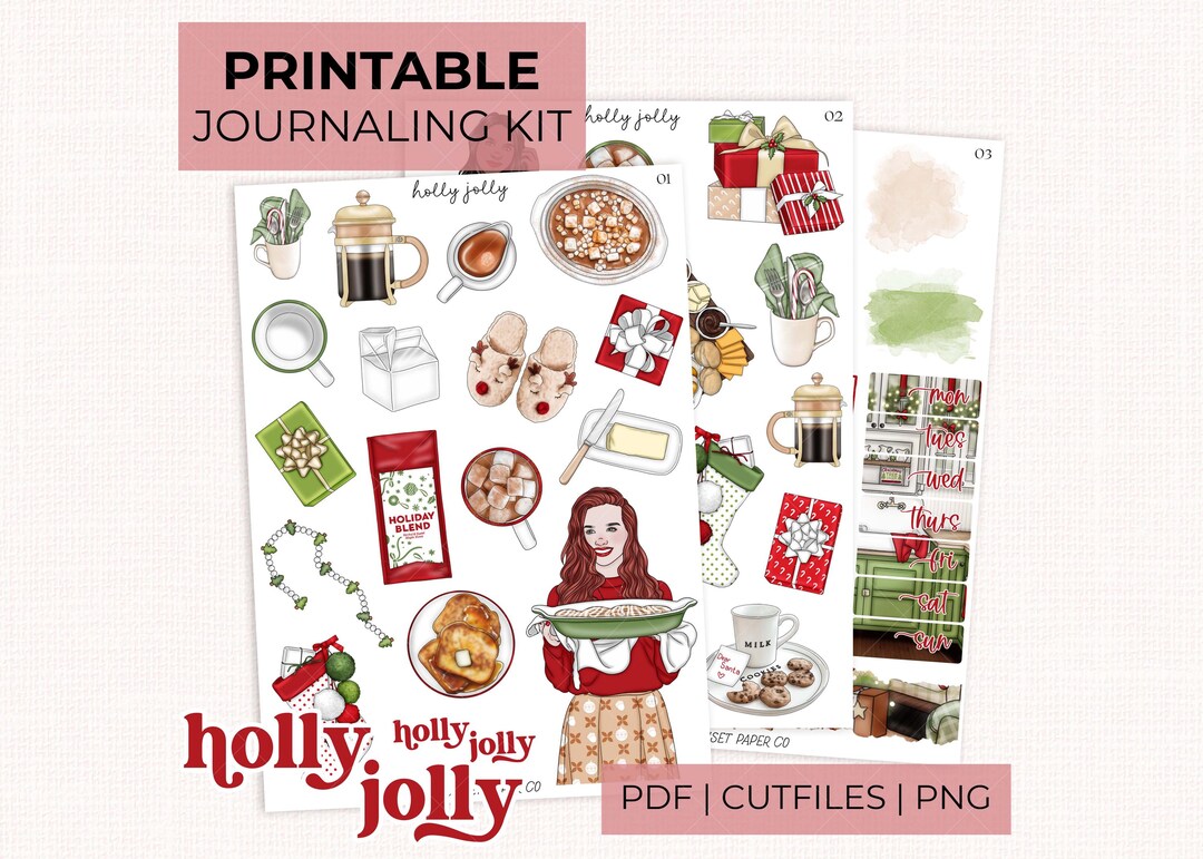 Holly Jolly Printable Stickers - Journaling Sticker Kit Planner ...