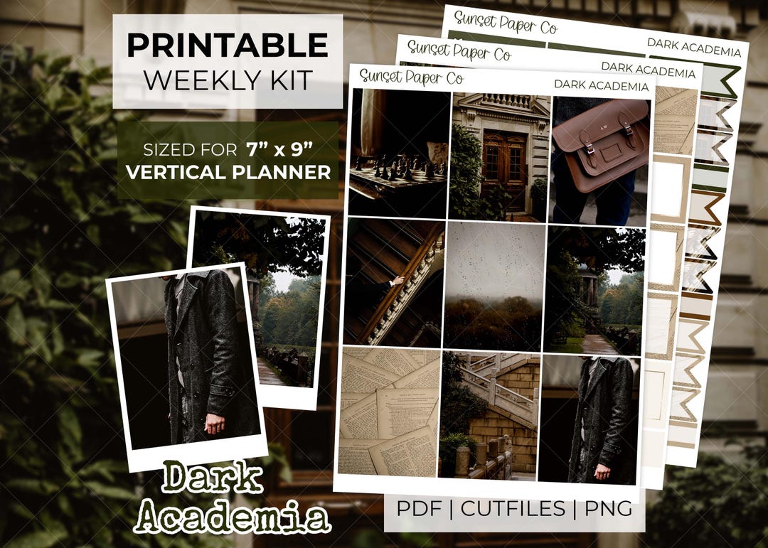 Dark Academia Printable Photo Planner Stickers - Vertical Weekly ...