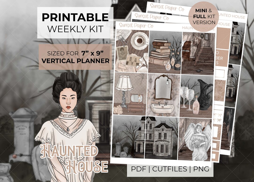 Haunted House Printable Planner Stickers - Weekly Planner Kit, Erin ...
