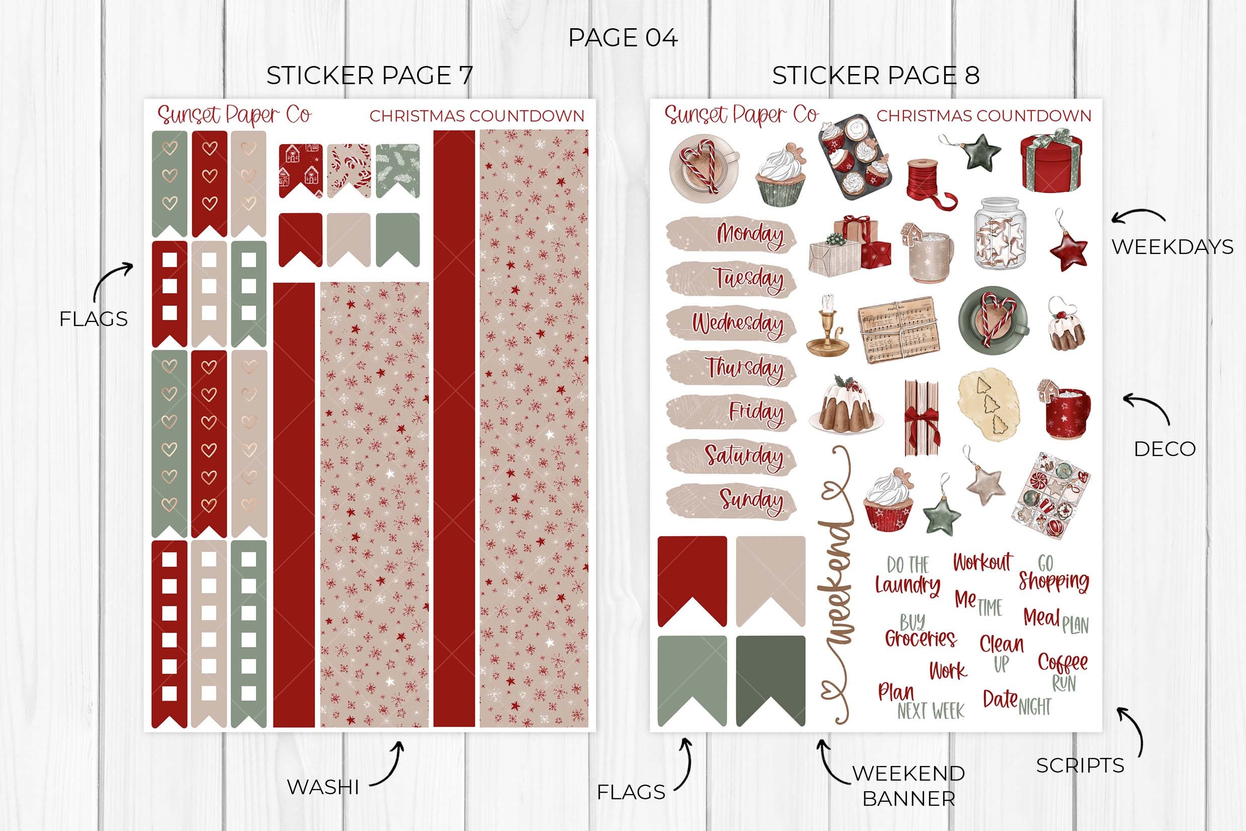 Christmas Countdown Printable Planner Stickers Weekly - Etsy