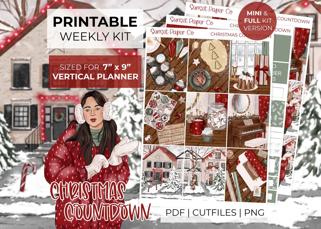 Christmas Countdown Printable Planner Stickers Weekly Planner Kit Erin ...