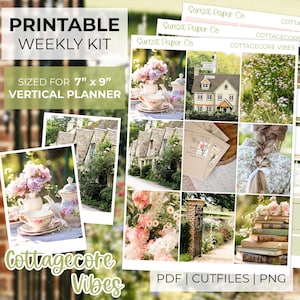 Cottagecore Printable Photo Planner Stickers - Vertical Weekly Sticker ...