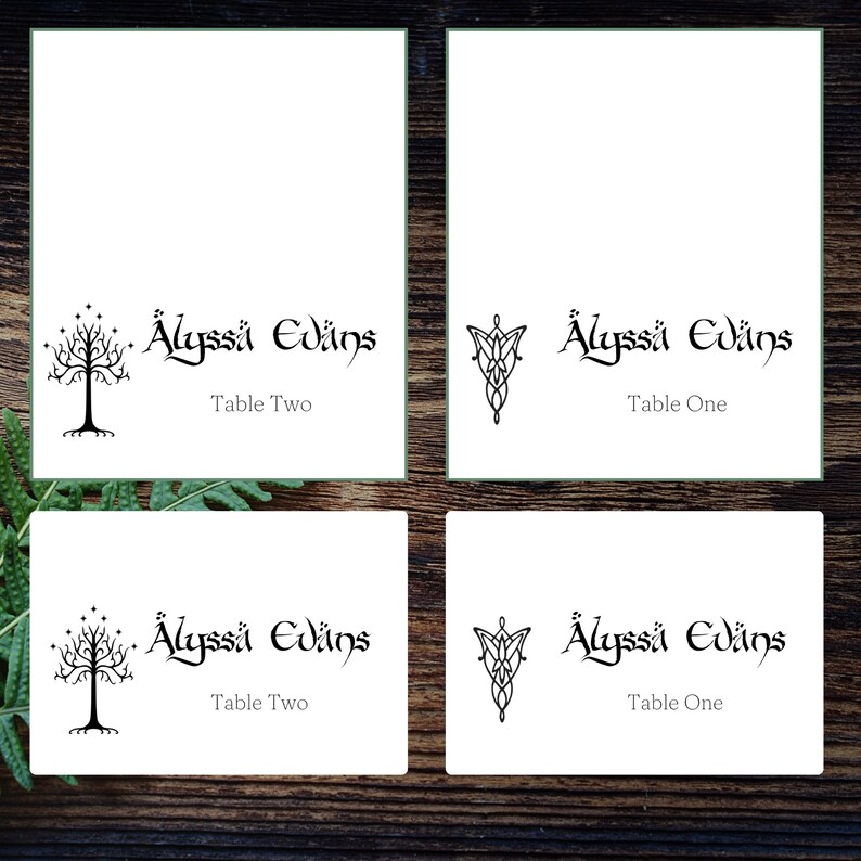Tolkien Evenstar Arwen Table Place Cards, Tree of Gondor, Name Cards ...
