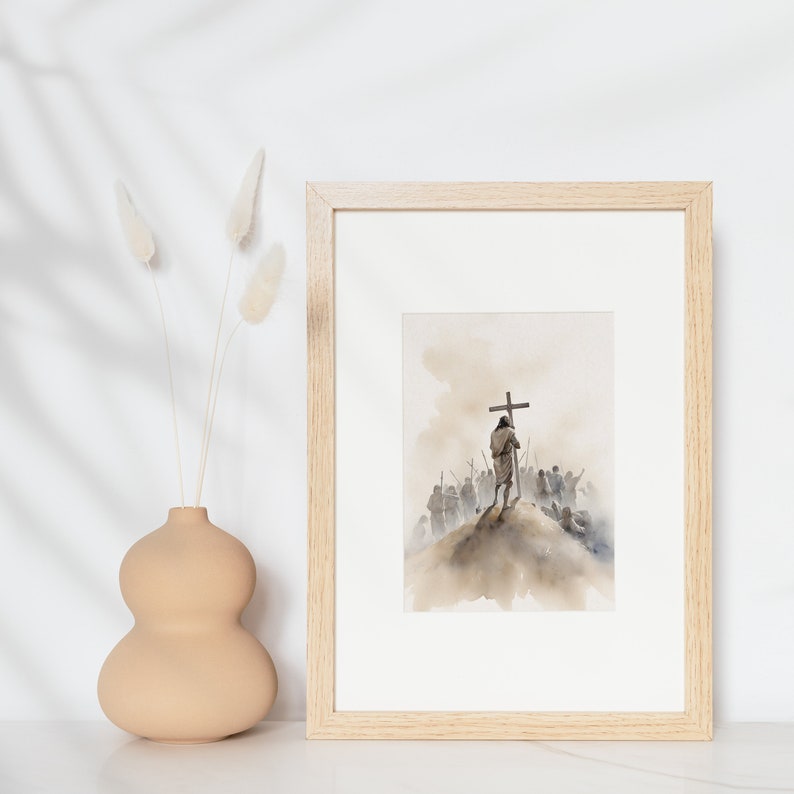 Jesus Holding Cross, Jesus Portrait, Jesus Painting, Jesus Print, Jesus ...
