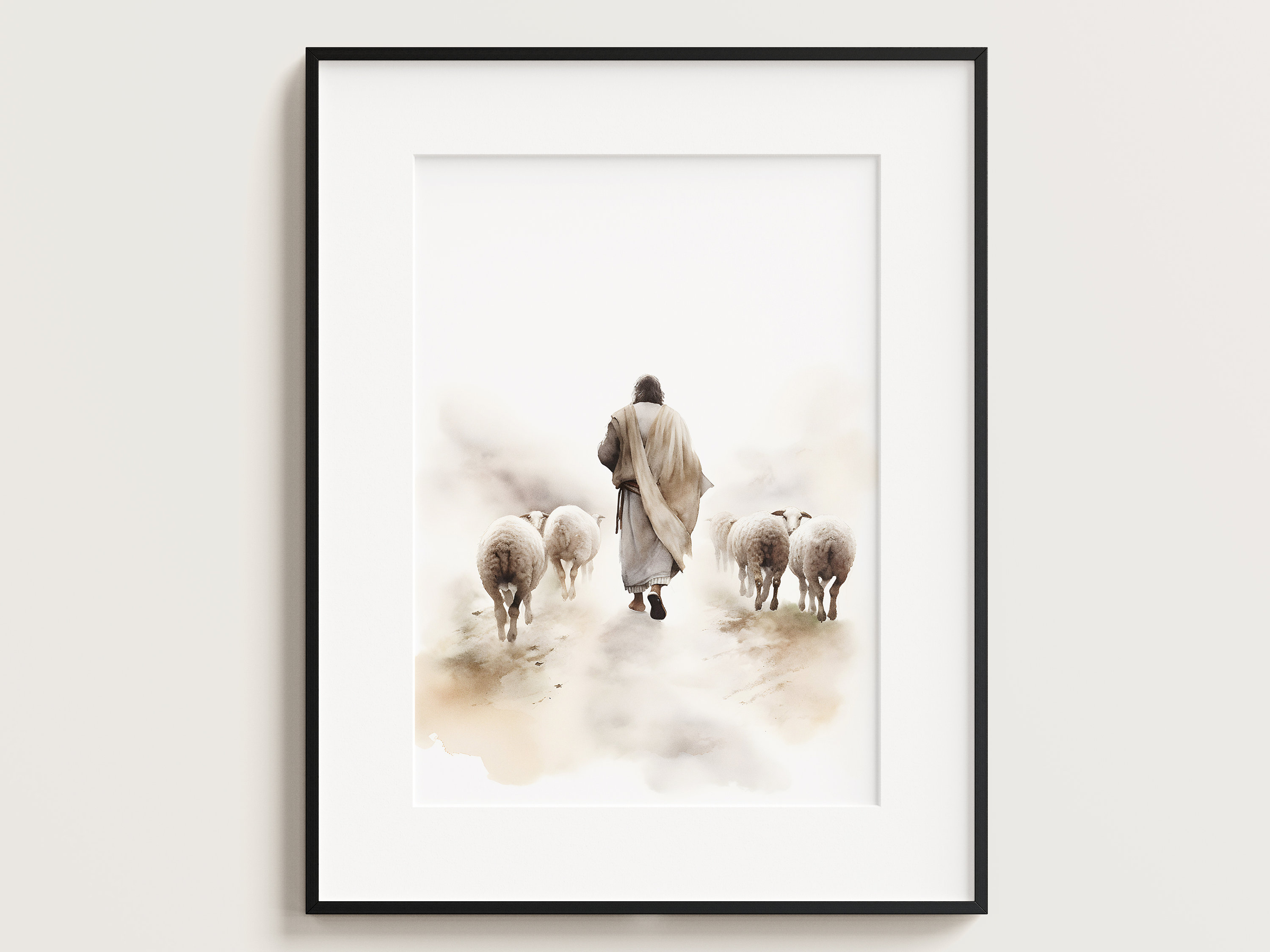 Jesus With Flock of Sheep Print, Jesus Portrait, Jesus Printable, Jesus ...