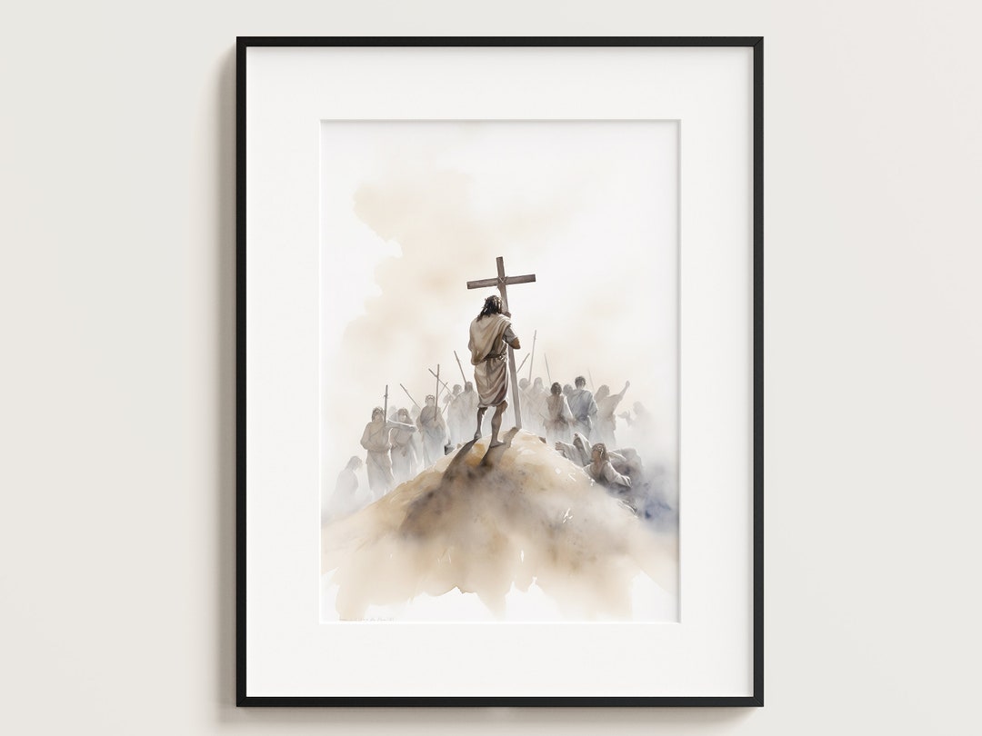 Jesus Holding Cross, Jesus Portrait, Jesus Painting, Jesus Print, Jesus ...