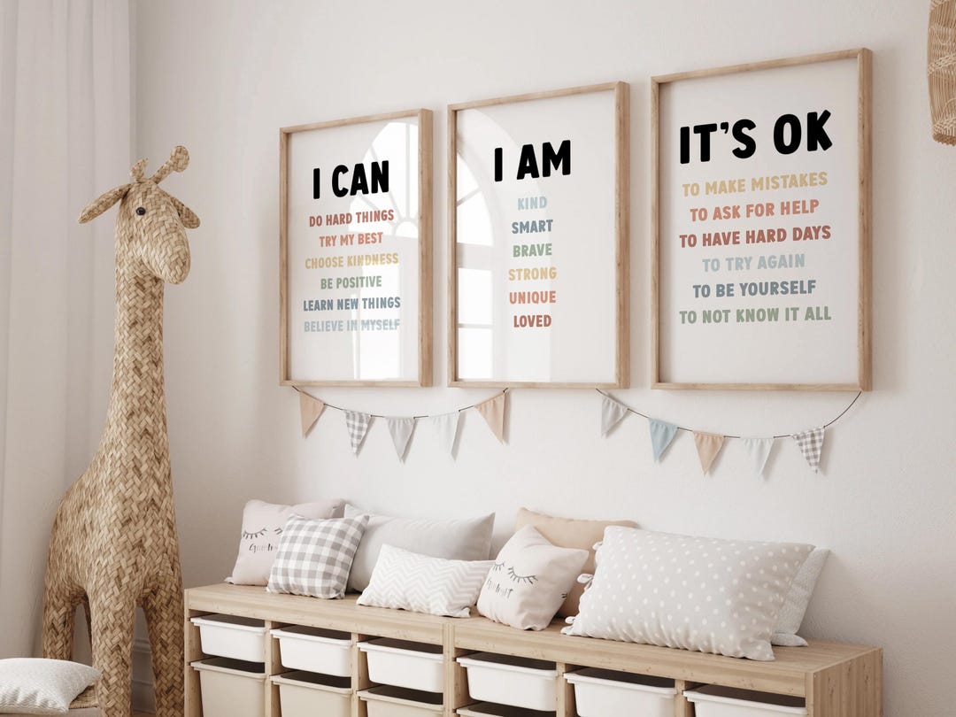 Kids Affirmation Poster Set of 3, Positive Affirmations Wall Art Bundle ...
