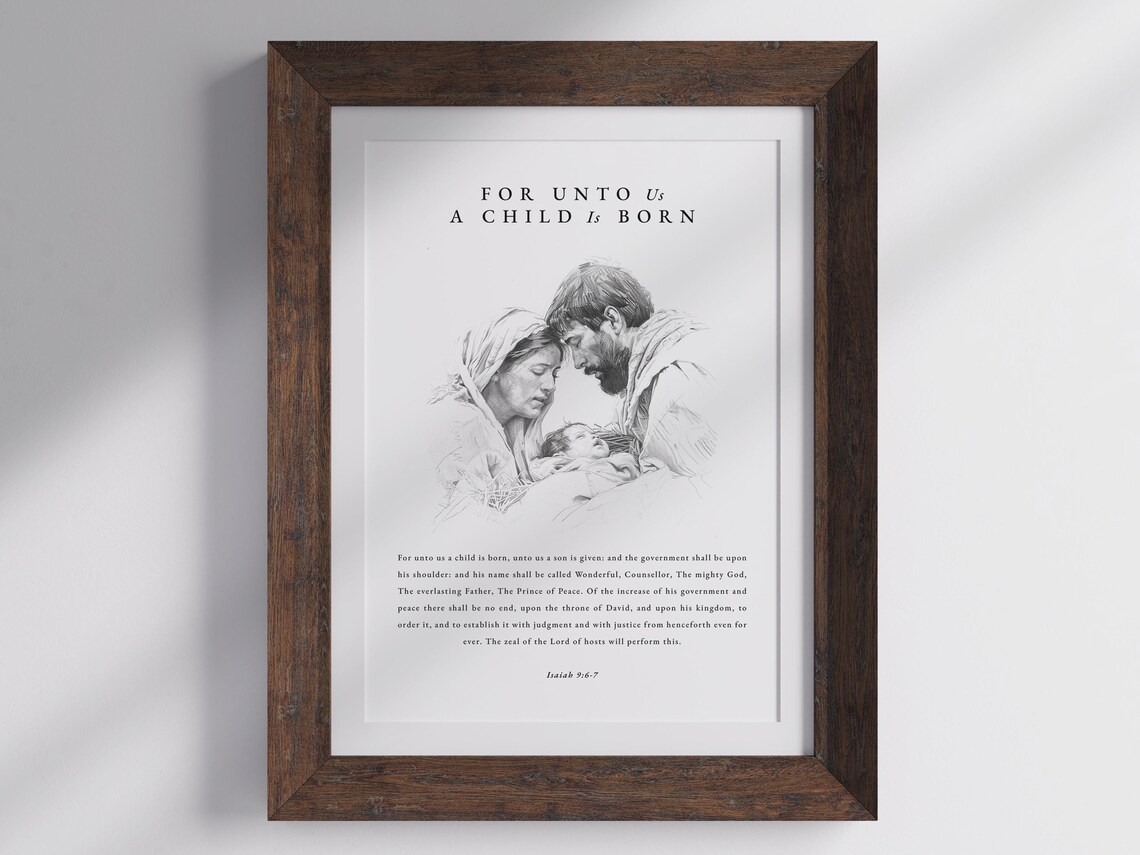 Unto Us a Child is Born, Isaiah 9:6, Digital Print, Religious Holiday ...