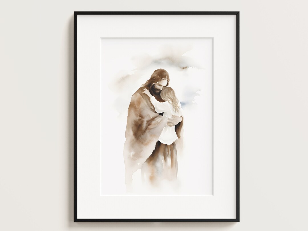 Jesus Hugging Girl, Jesus Portrait, Jesus Painting, Jesus Print, Jesus ...