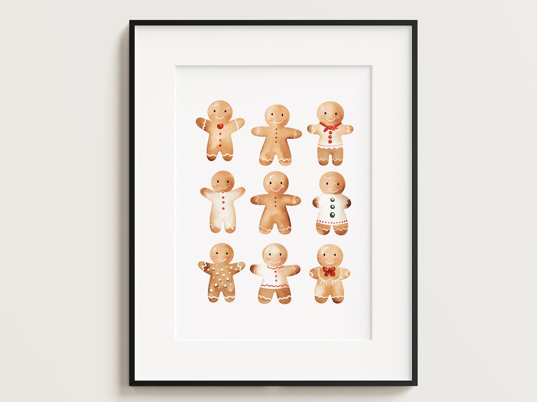 Christmas Gingerbread Men Art Print, Holiday Decor, Watercolor ...