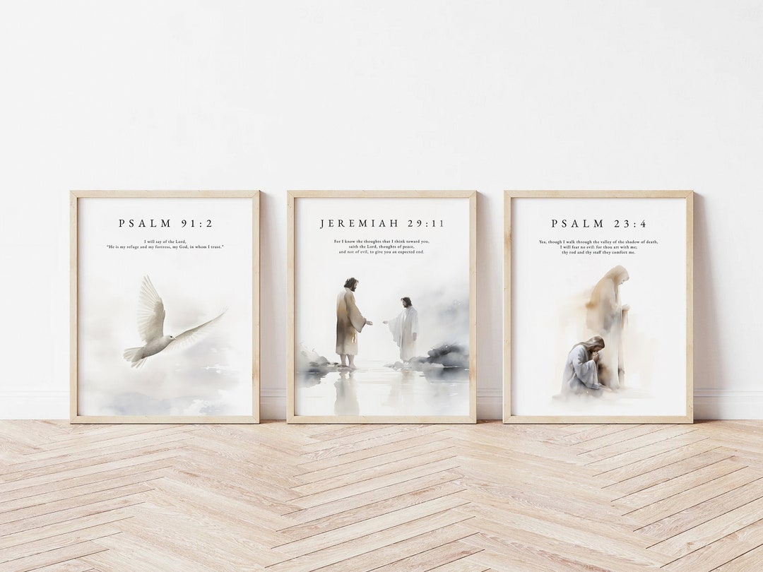 Bible Verse Art Print Set, Jesus Portrait, Inspirational Quotes ...