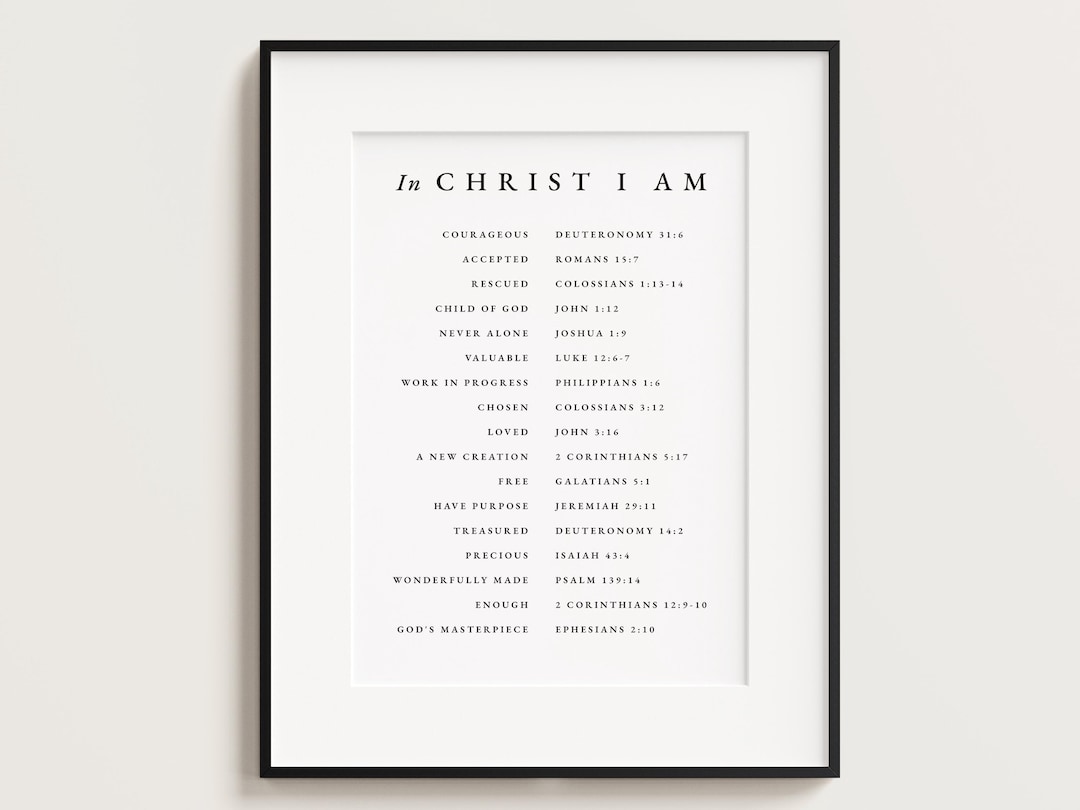In Christ I Am Identity, Bible Verse Print, Christian Gift, Scripture ...