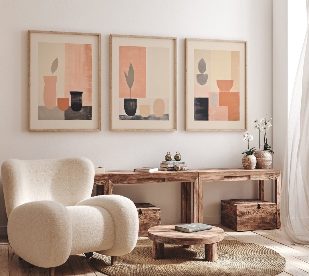 Abstract Botanical Prints, Set of 3, Neutral Boho Art (digital Download ...