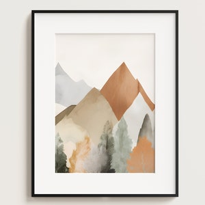 Set of 3 Colourful Boho Mountain Decor Prints, Mountain Landscape ...