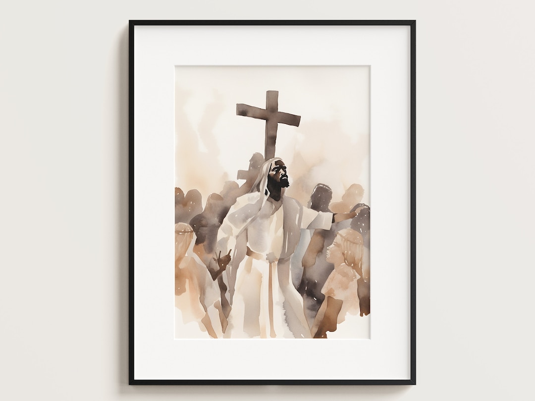 Black Jesus Cross, Jesus Portrait, Jesus Painting, Jesus Print, Jesus ...