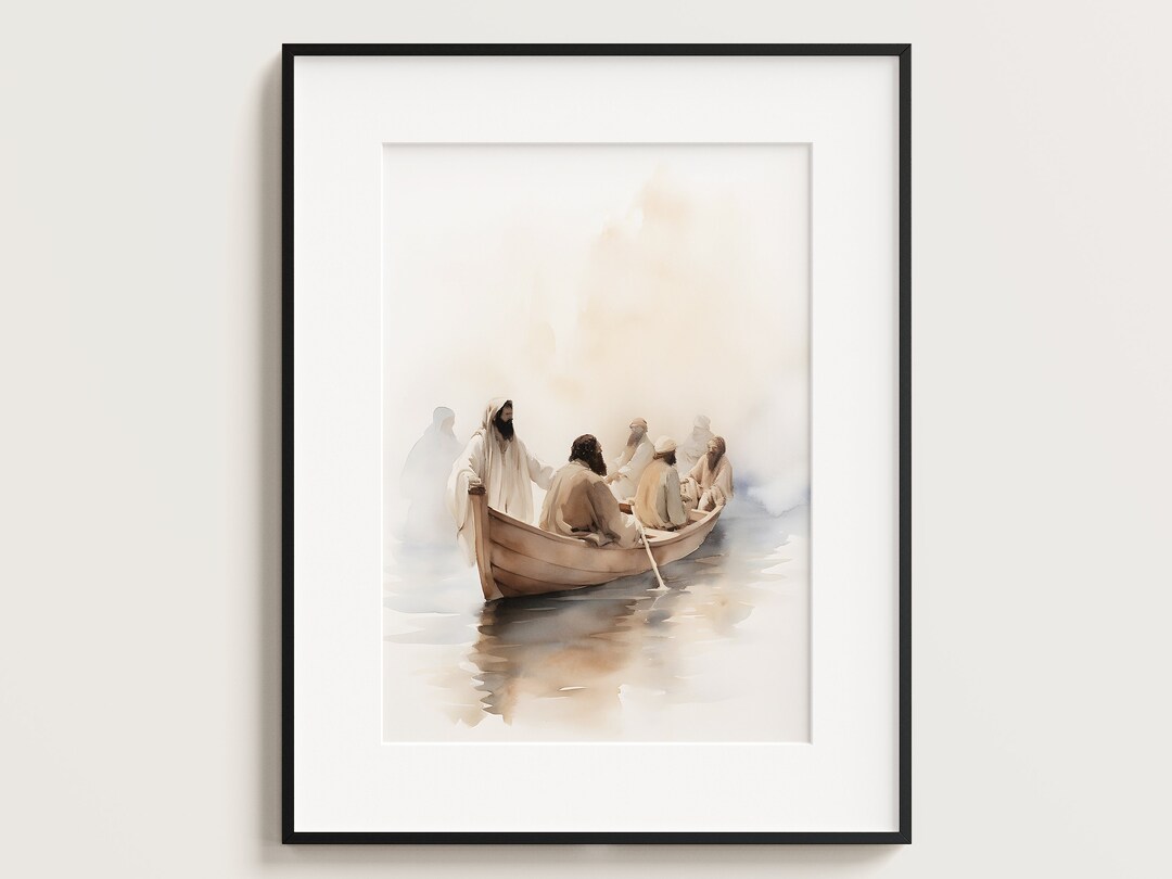 Jesus in Fishing Boat With Disciples, Jesus Portrait, Jesus Painting ...