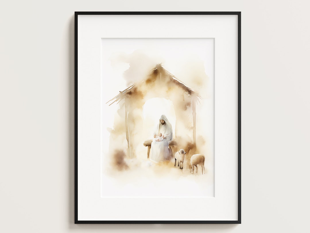 Joseph and Baby Jesus in the Barn, Baby Jesus, Nativity Art, Jesus ...