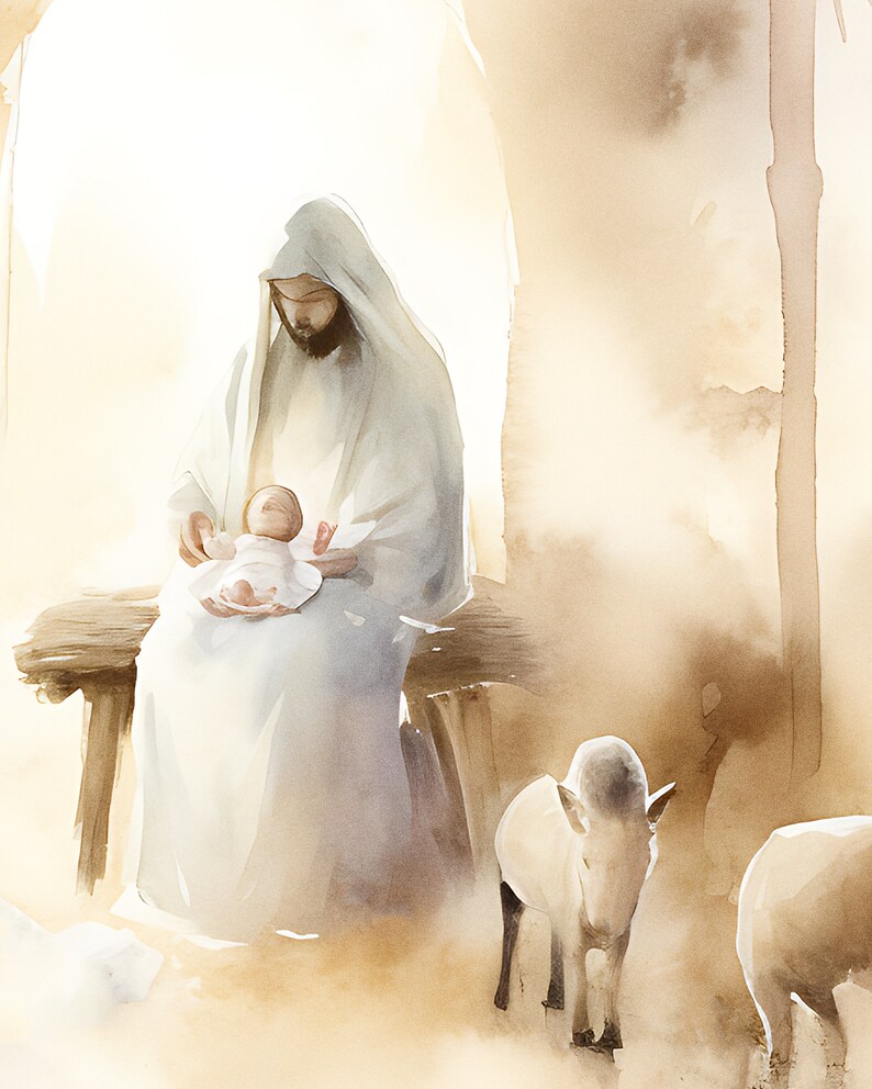 Joseph and Baby Jesus in the Barn, Baby Jesus, Nativity Art, Jesus ...