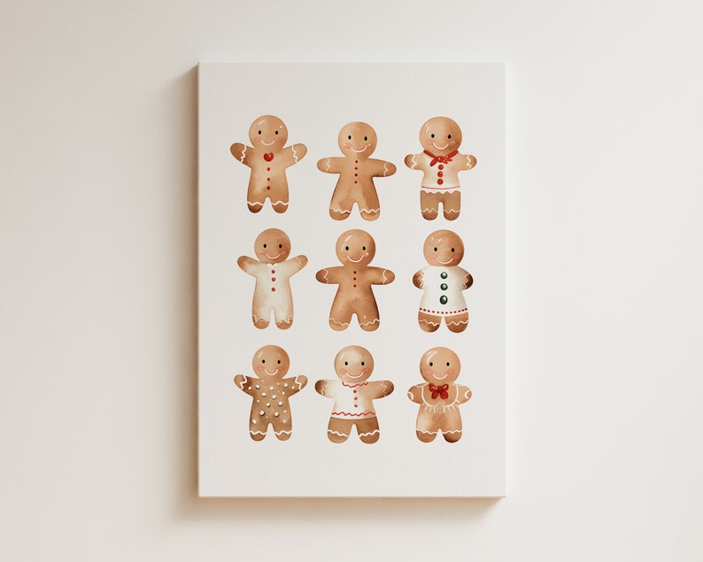 Gingerbread Men Watercolor Christmas Art Print, Holiday Decor (digital ...