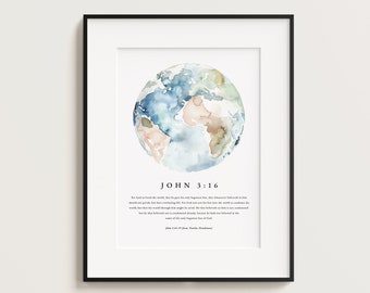 John 3:16, for God so Loved the World, Bible Verse Wall Art Printable ...