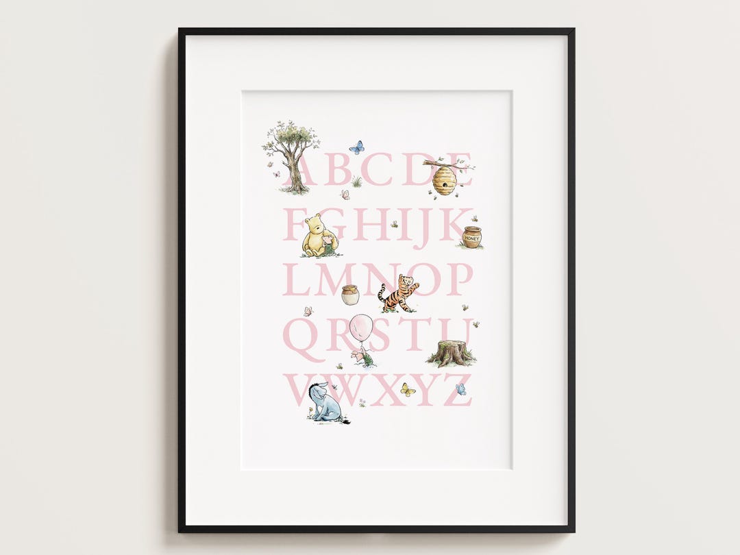 Winnie the Pooh Wall Art Alphabet, Pink Art, ABC Poster Nursery Wall ...
