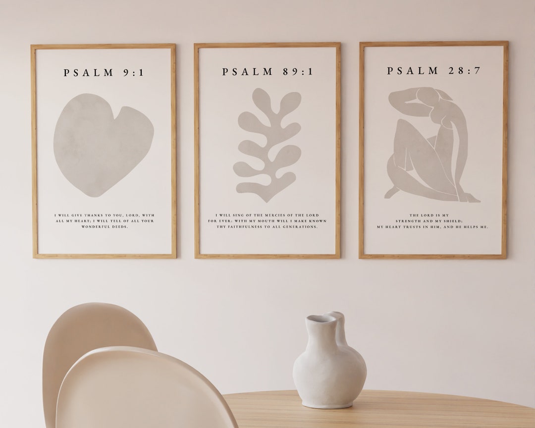 Set of 3 Psalms Collection, Neutral Christian Prints, Beige Exhibition ...