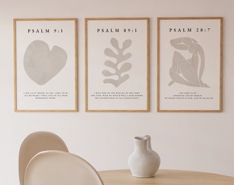 Psalms Collection, Set of 3 Neutral Christian Prints, Beige Exhibition ...