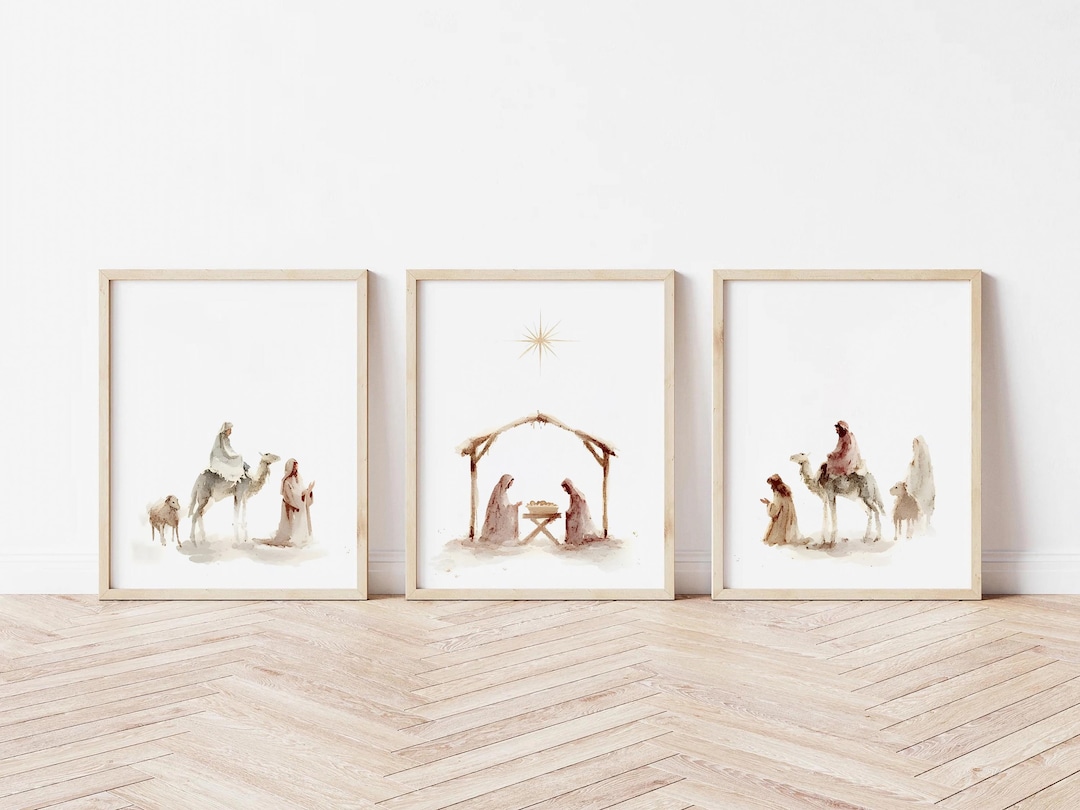 Set of 3 Nativity Scene Art Minimal, Christmas Jesus Digital Download ...