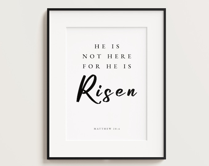 Matthew 28:6, He is Risen Printable, He is Risen Card, Easter Printable ...