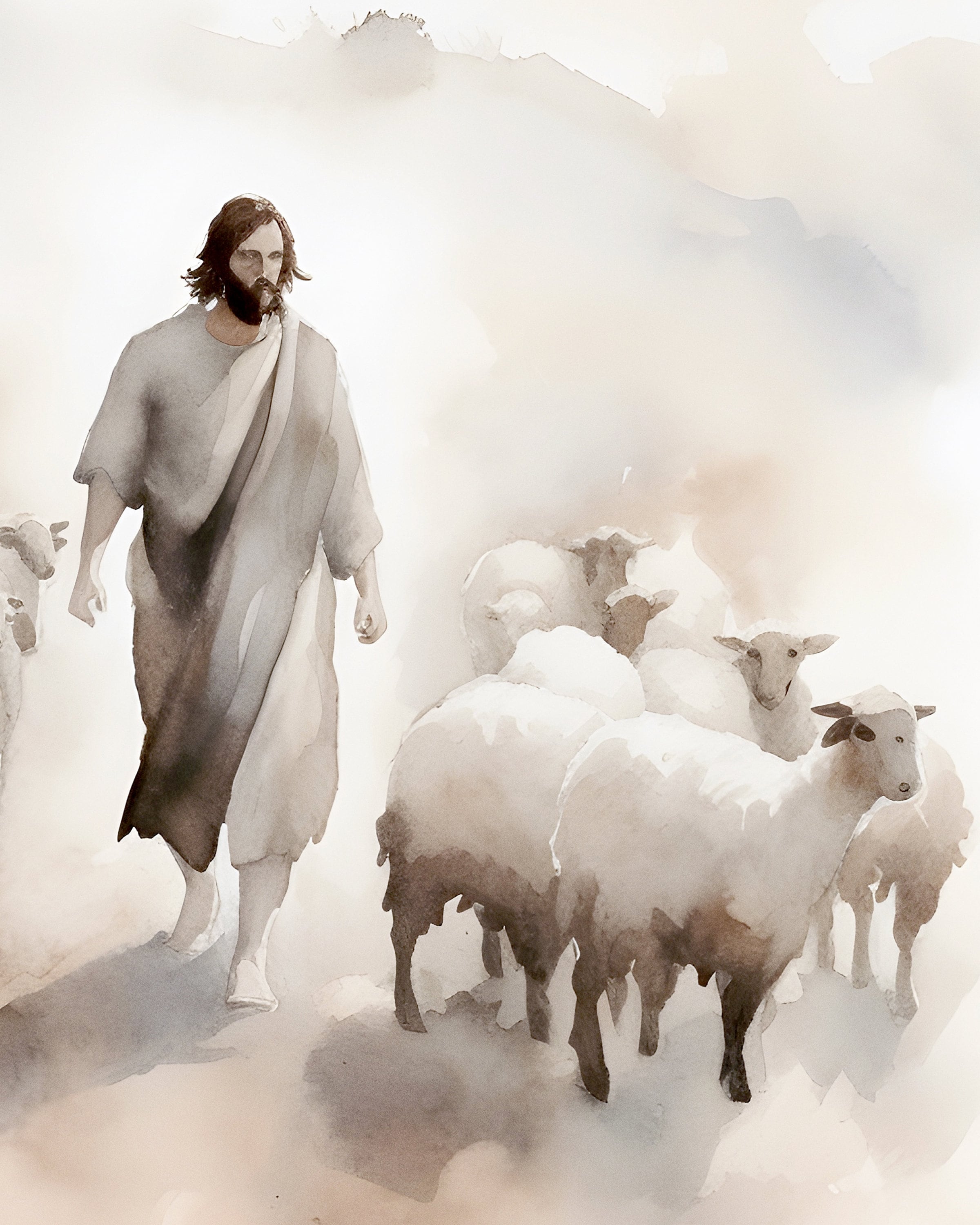 Jesus With Flock of Sheep Print Jesus Portrait Jesus - Etsy