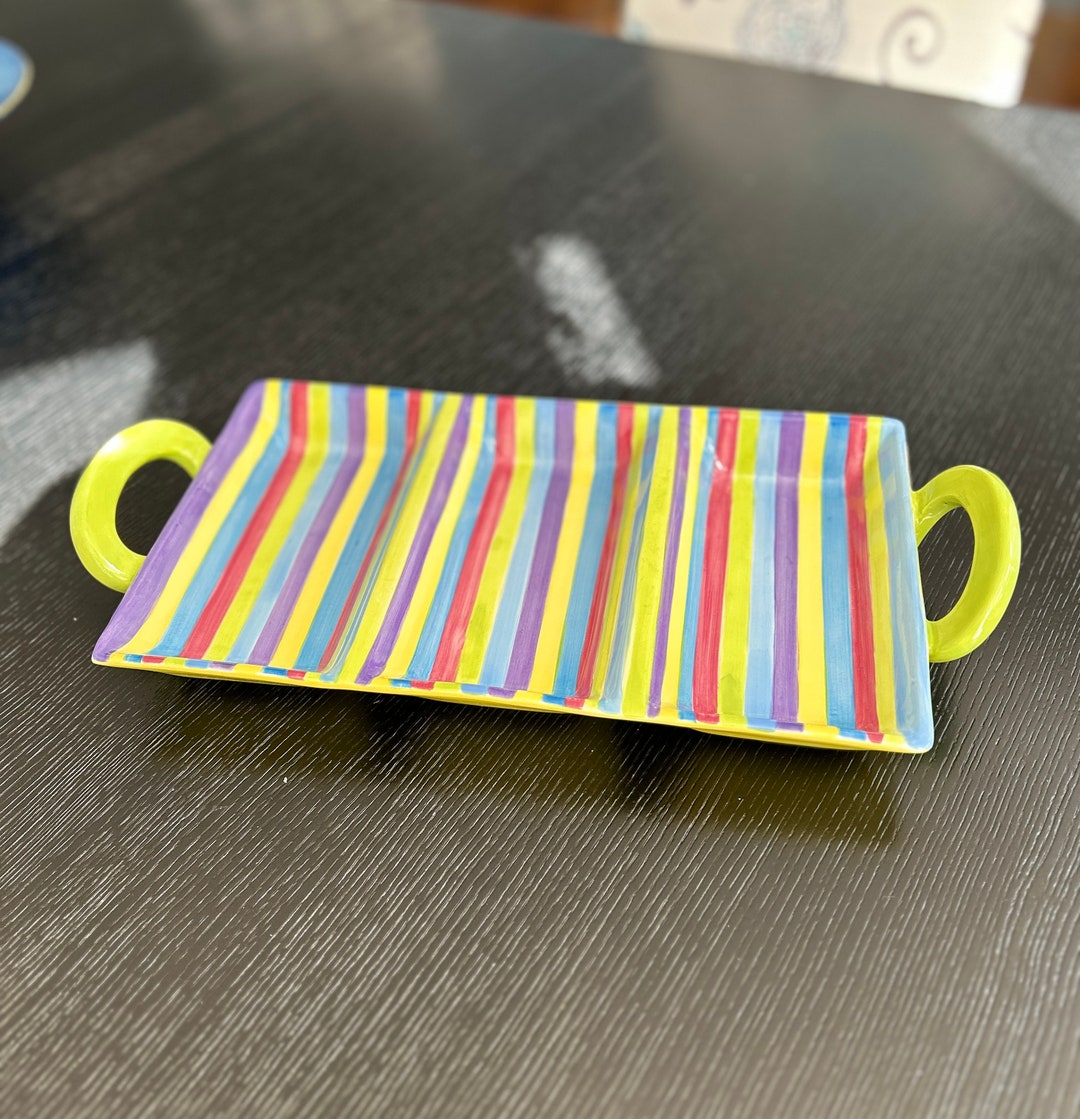 Pacific Rim Vintage Cabana Stripe 3 Part Divided Colorful Ceramic ...