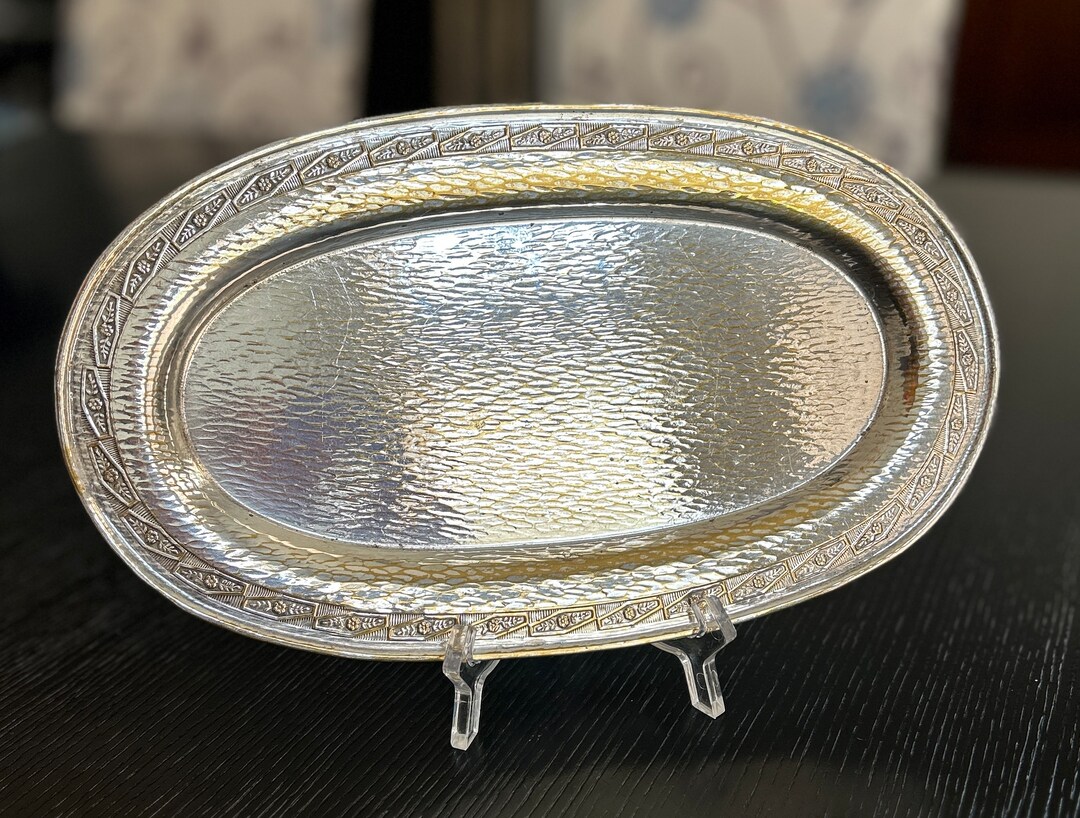 Vintage Silverplate 11” Oblong Tray With Hammered Finish - Etsy