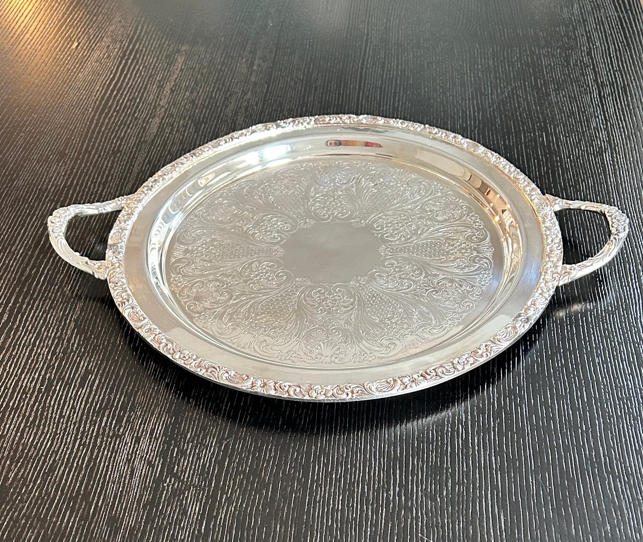 Sheridan Silver Co. Vintage Ornate Floral 14 Round Silverplate Platter ...