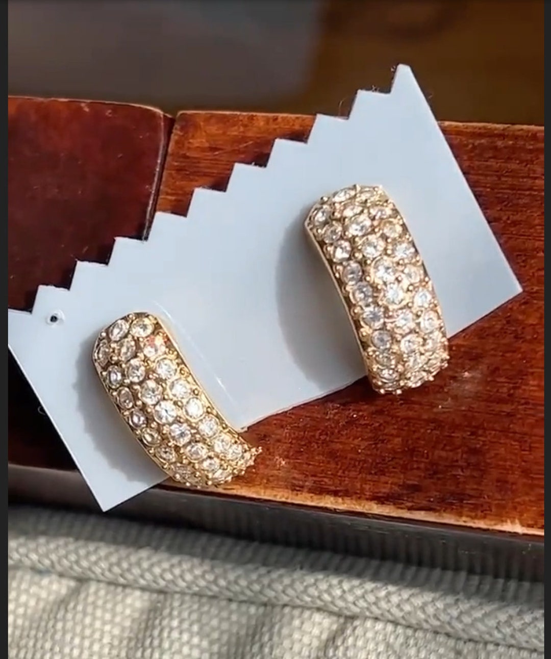 Roman Vintage Gold Half Hoop Crystal Rhinestone Earrings for Pierced ...