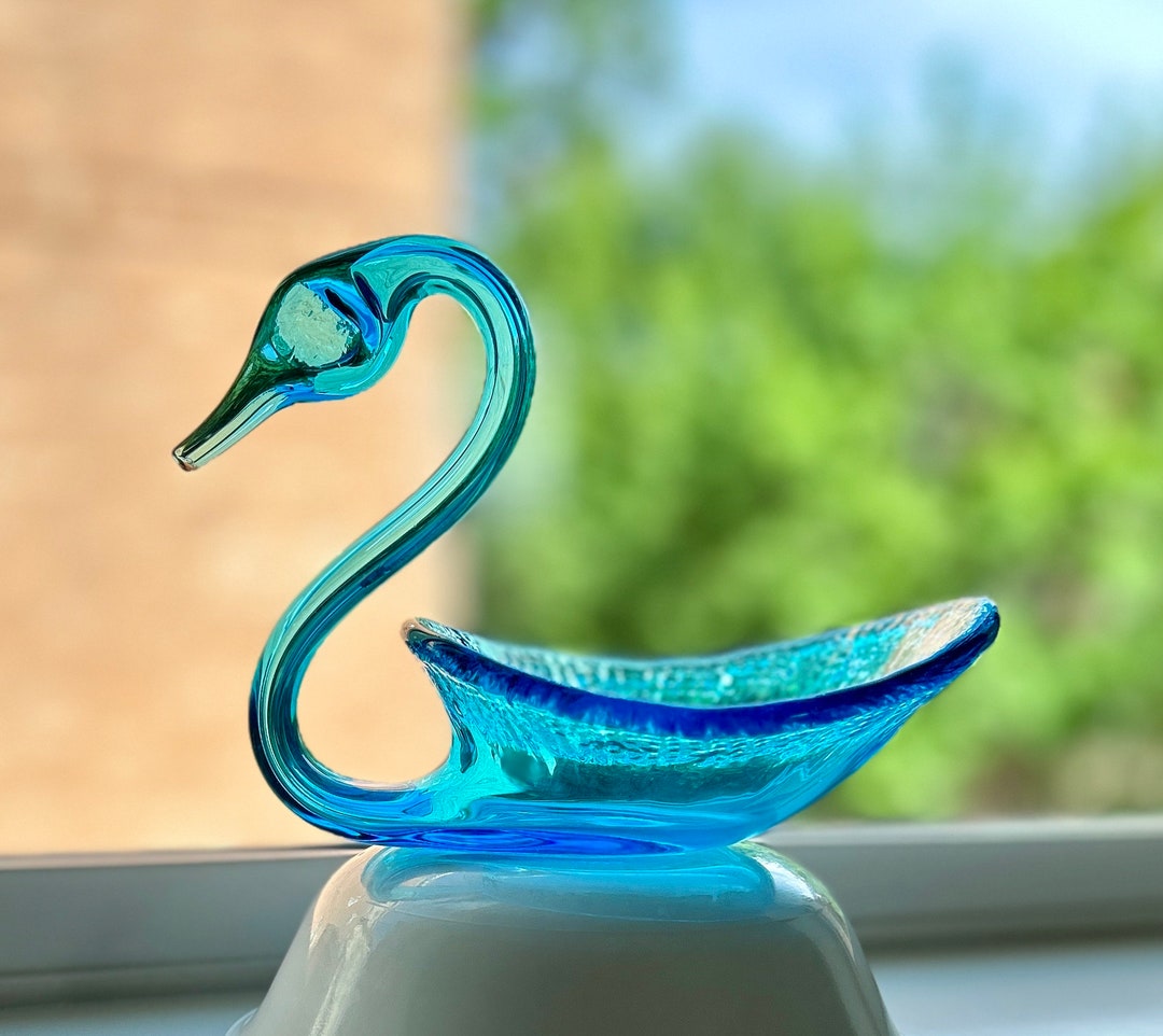 MCM Viking Blue Glass Swan Dish - Etsy