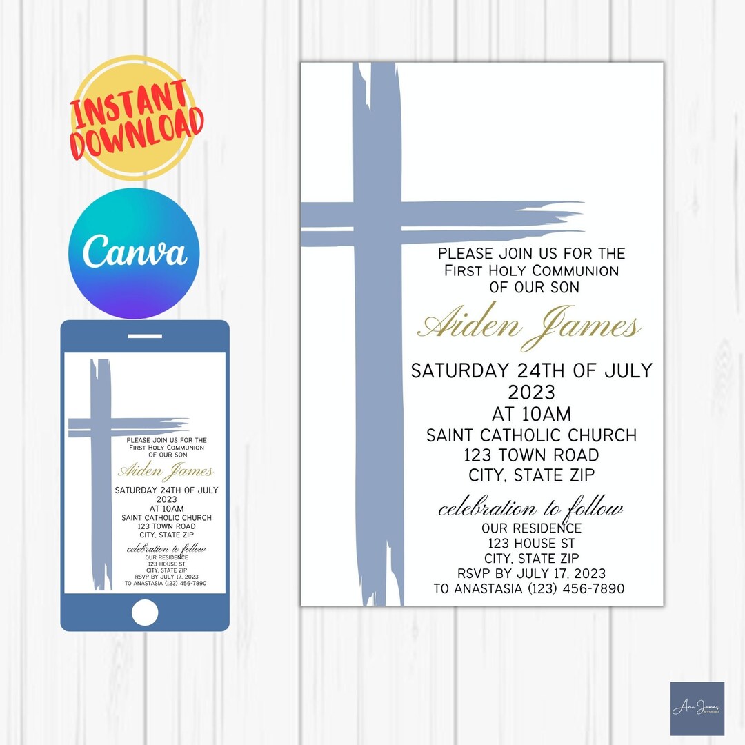 Modern 1st Communion Invitation, Boy 1st Communion Invitation Template ...