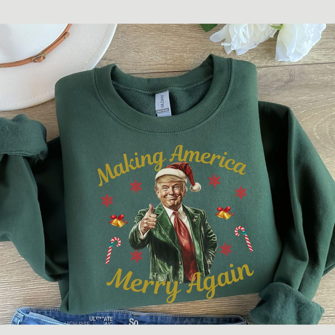 TRUMP Santa Sweatshirt, Trump Make America Merry Again Holiday Crewneck ...