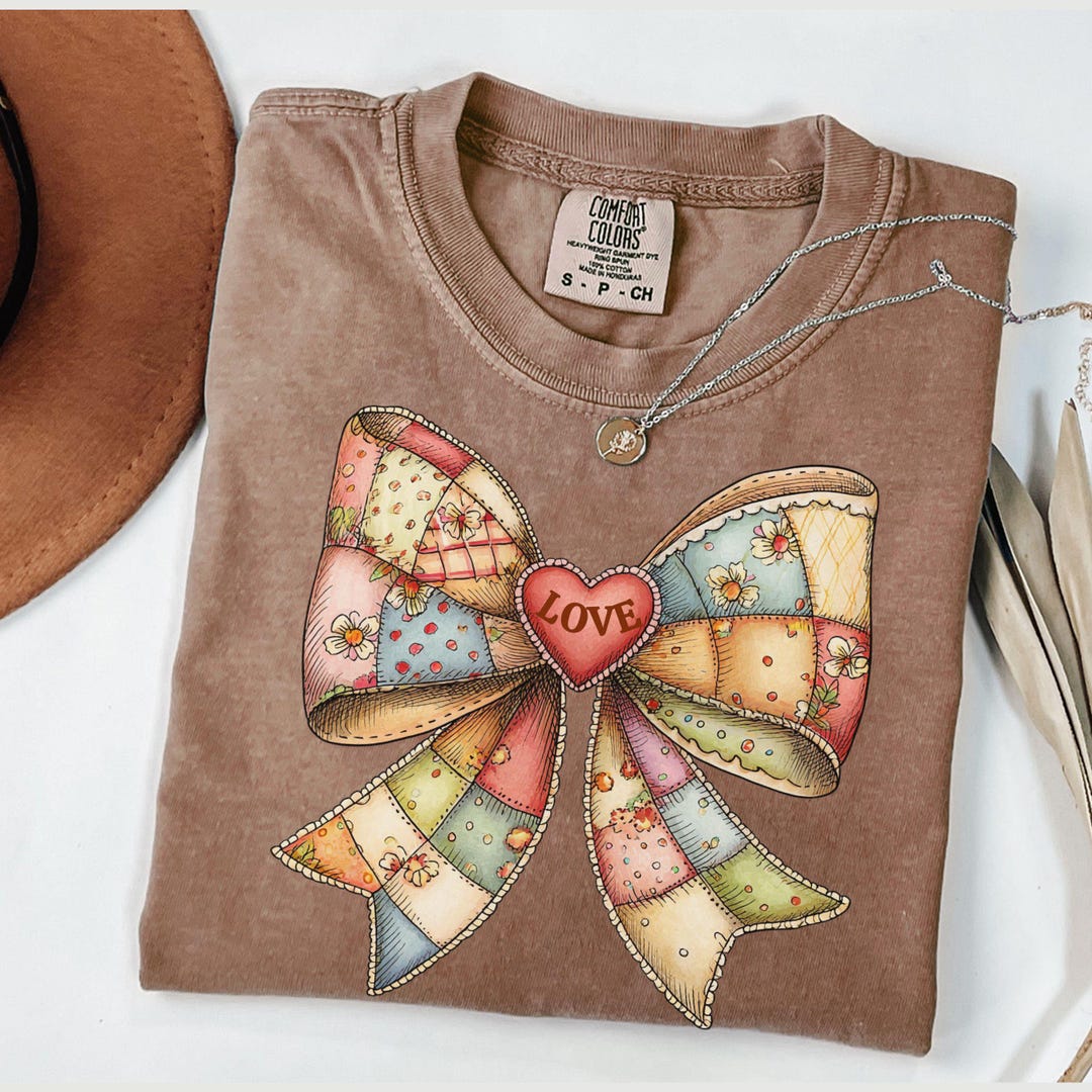 Comfort Colors® Patchwork Bow Shirt, Heart Tshirt, XOXO Tee, Patchwork ...