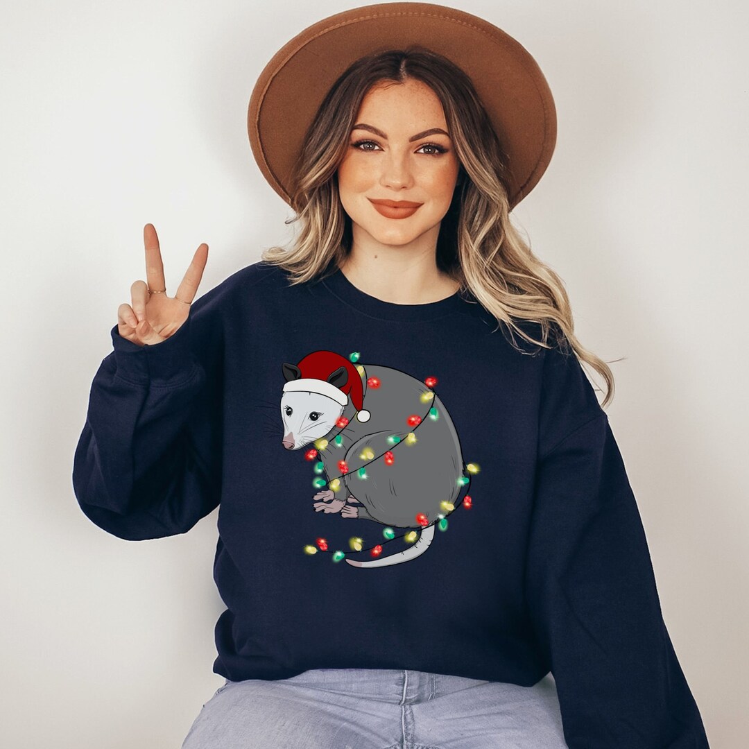 Christmas Opossum Sweatshirts, Trashcore, Possum Tangled Xmas Lights ...