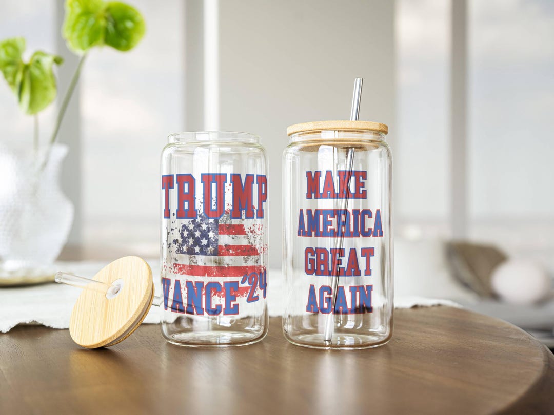 Trump Vance 2024 Iced Coffee Cup, Trump Vance Can Glass With Lid and ...