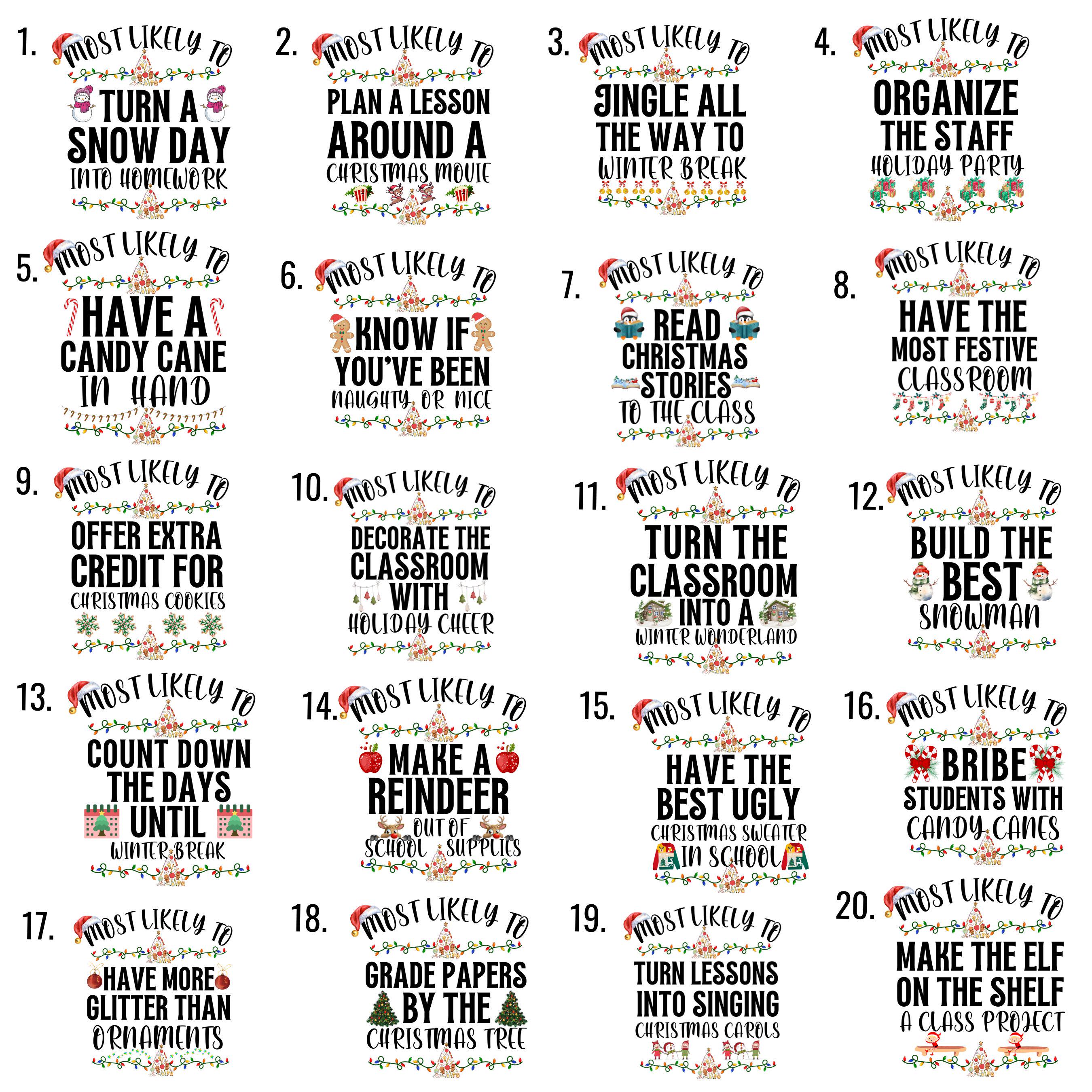 Teacher Christmas Shirt, Most Likely Teacher Tee, Funny Christmas Party ...