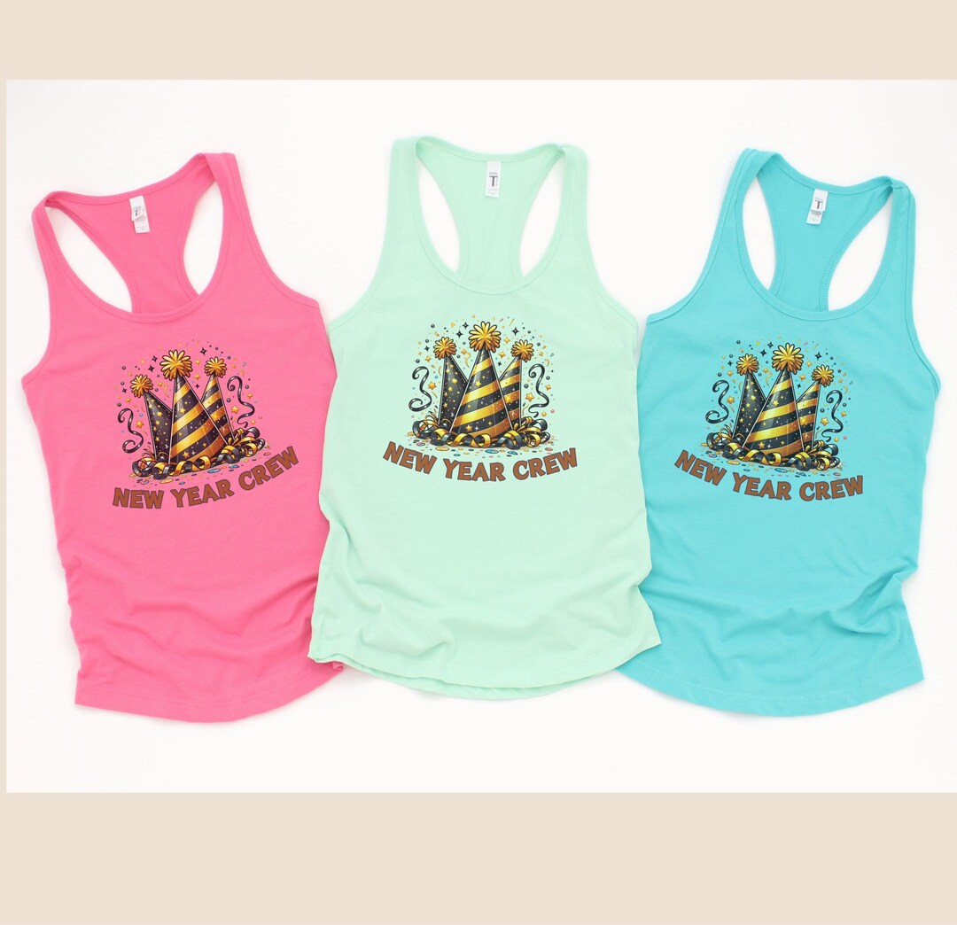 New Year Crew Racerback Tank, New Year Party Hats Tank Top, Cruise ...
