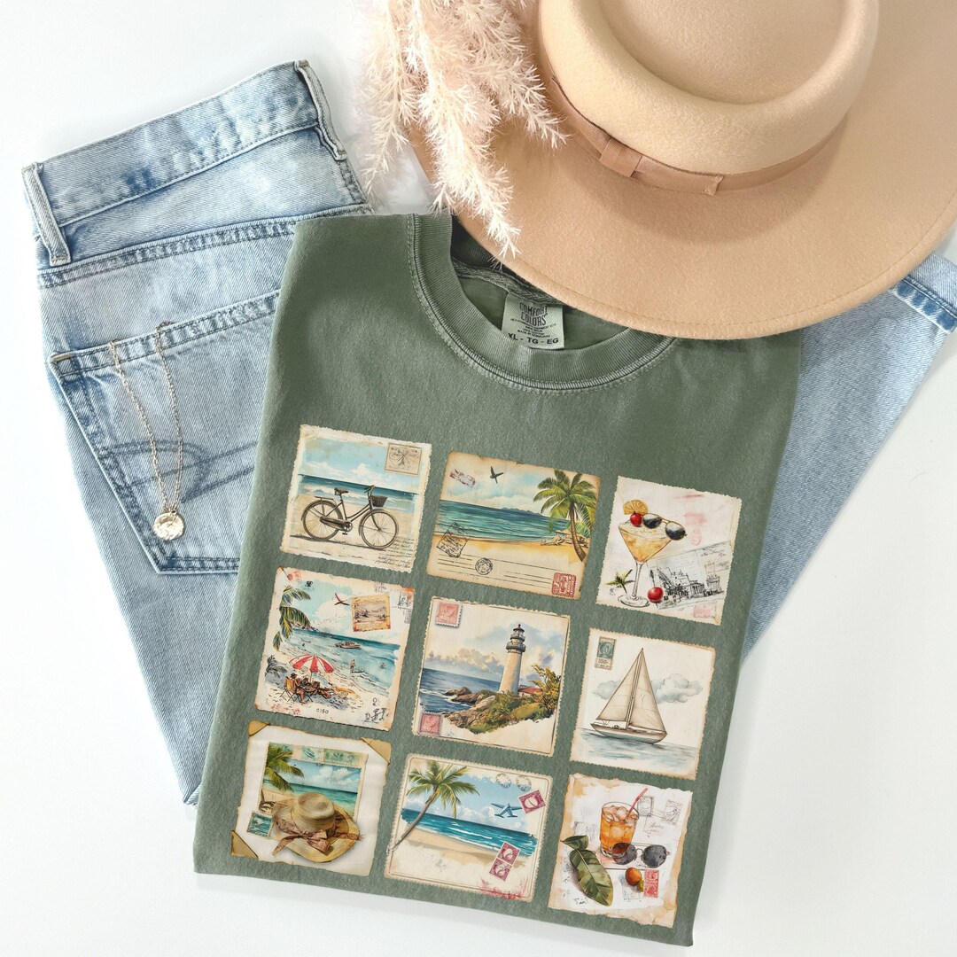Vintage Postcard Shirt, Beach Shirt, Beach Vacation Shirt, Cocktail Tee ...