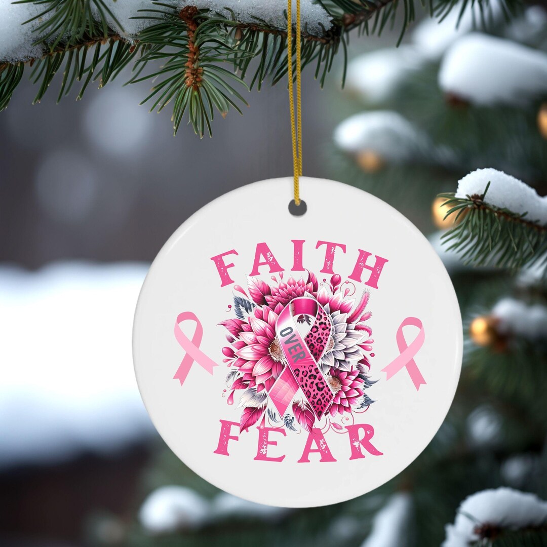 Faith Over Fear Breast Cancer Awareness Ornament, Breast Cancer Tree ...