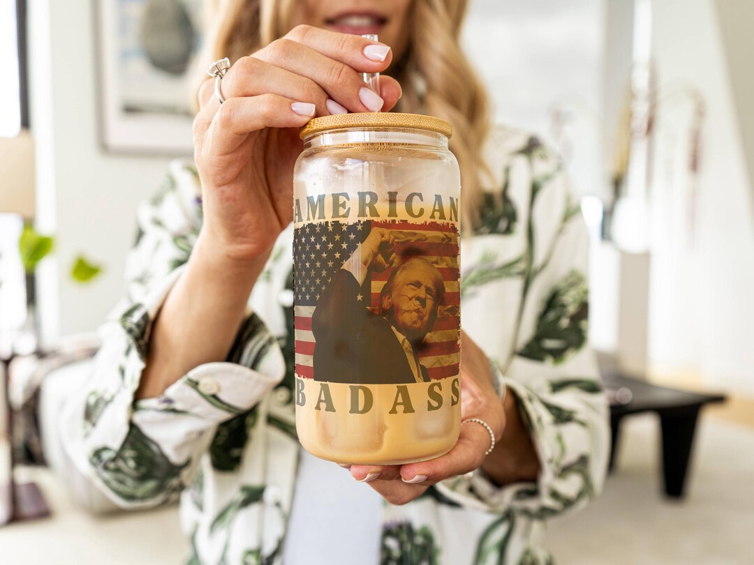 Trump American Badass Iced Coffee Cup, Trump Badass Can Glass With Lid ...