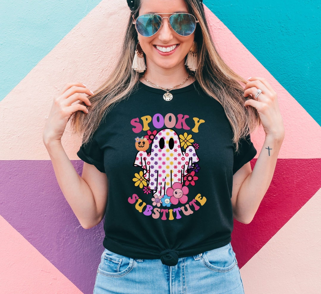Spooky Substitute Teacher Shirts, Retro Ghost Substitute Shirt ...